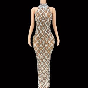 Dresses | Rhinestone Sleeveless Long Dress Elegant Dark Mesh Party ...
